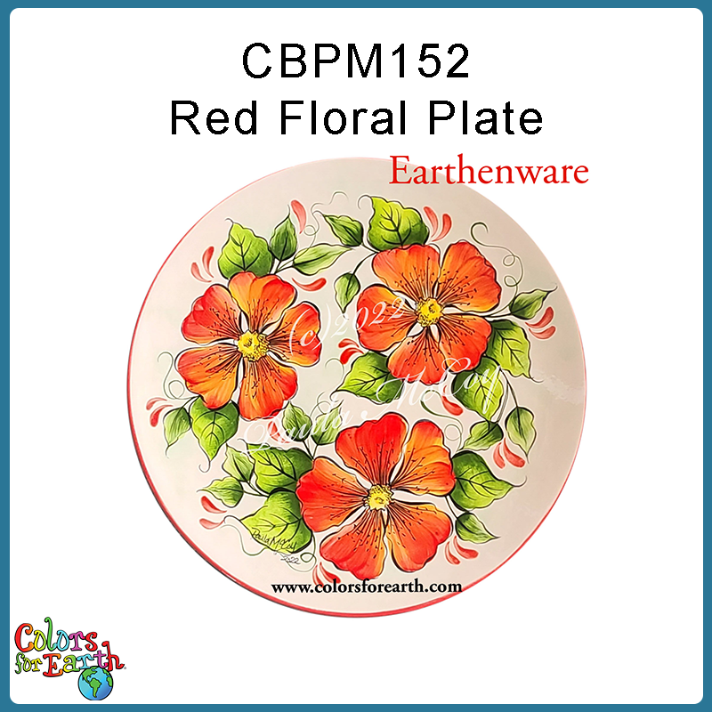 Red Floral Plate - Colors For Earth, LLC